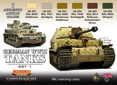 LifeColor German WWII Tanks Set 1 (22ml x 6), Airbrushes.com