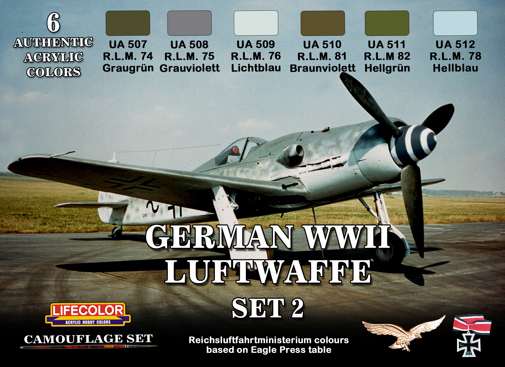 LifeColor German WWII Luftwaffe Set 2 (22ml x 6), Airbrushes.com